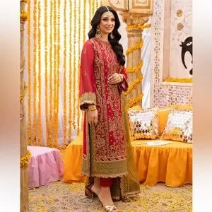Dresses | Elegant Red And Gold Embroidered Dress | Poshmark